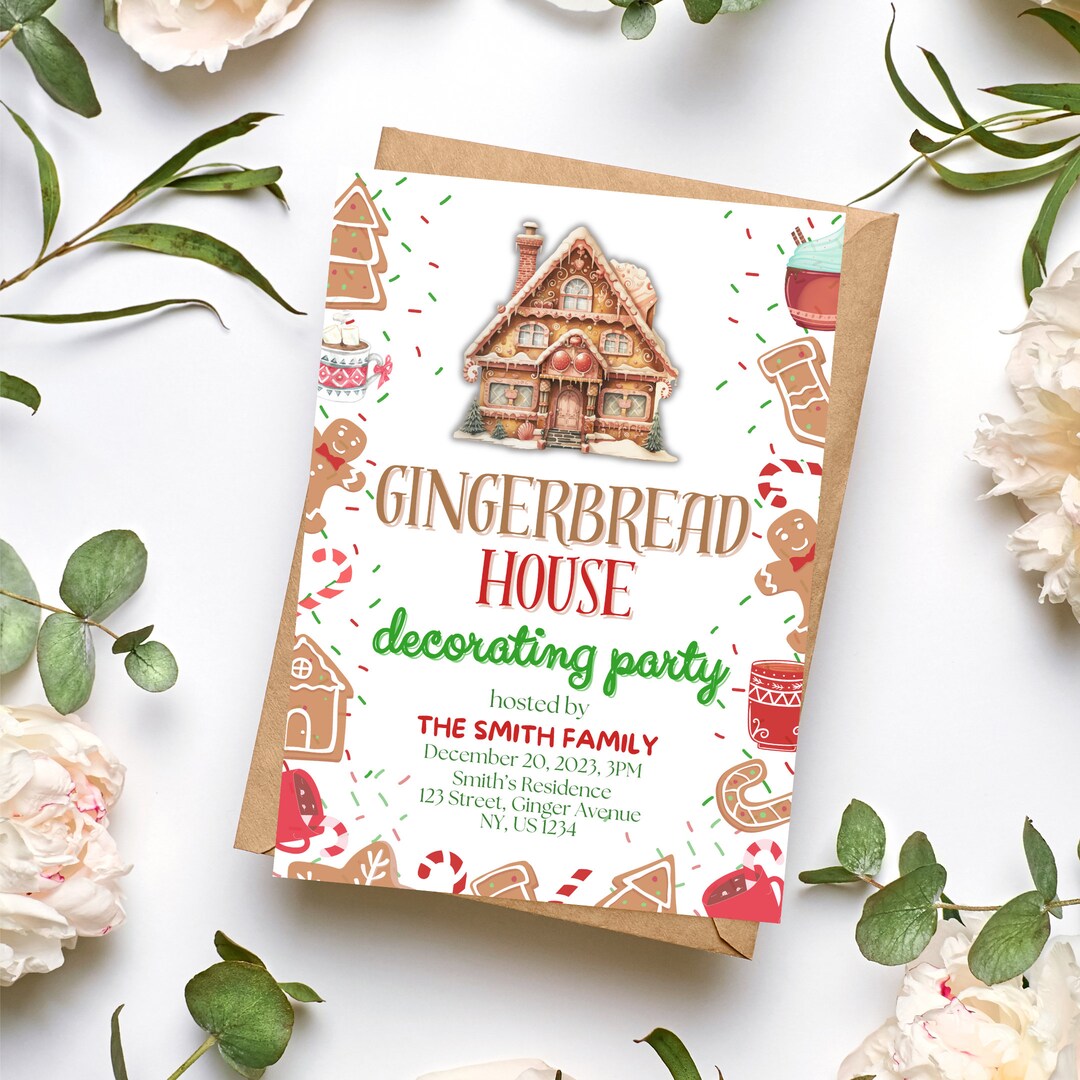 Gingerbread House Decorating Party Invitation Canva Template, Editable ...