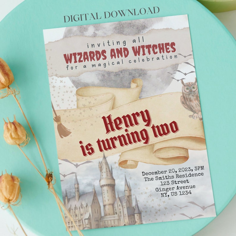 Editable Wizard Birthday Invitation Canva Template, Enchanted Magical ...