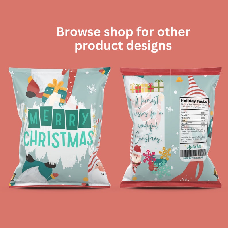 CB09 Christmas Chip Bag Template, Holiday Favor Wrapper, DIY Candy ...