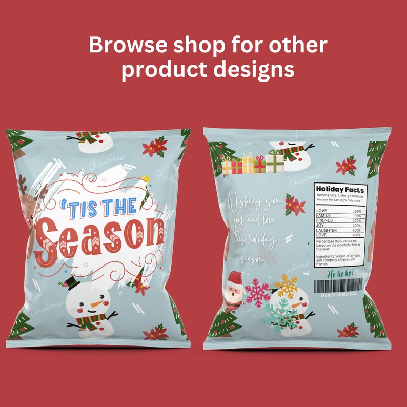 CB09 Christmas Chip Bag Template, Holiday Favor Wrapper, DIY Candy ...