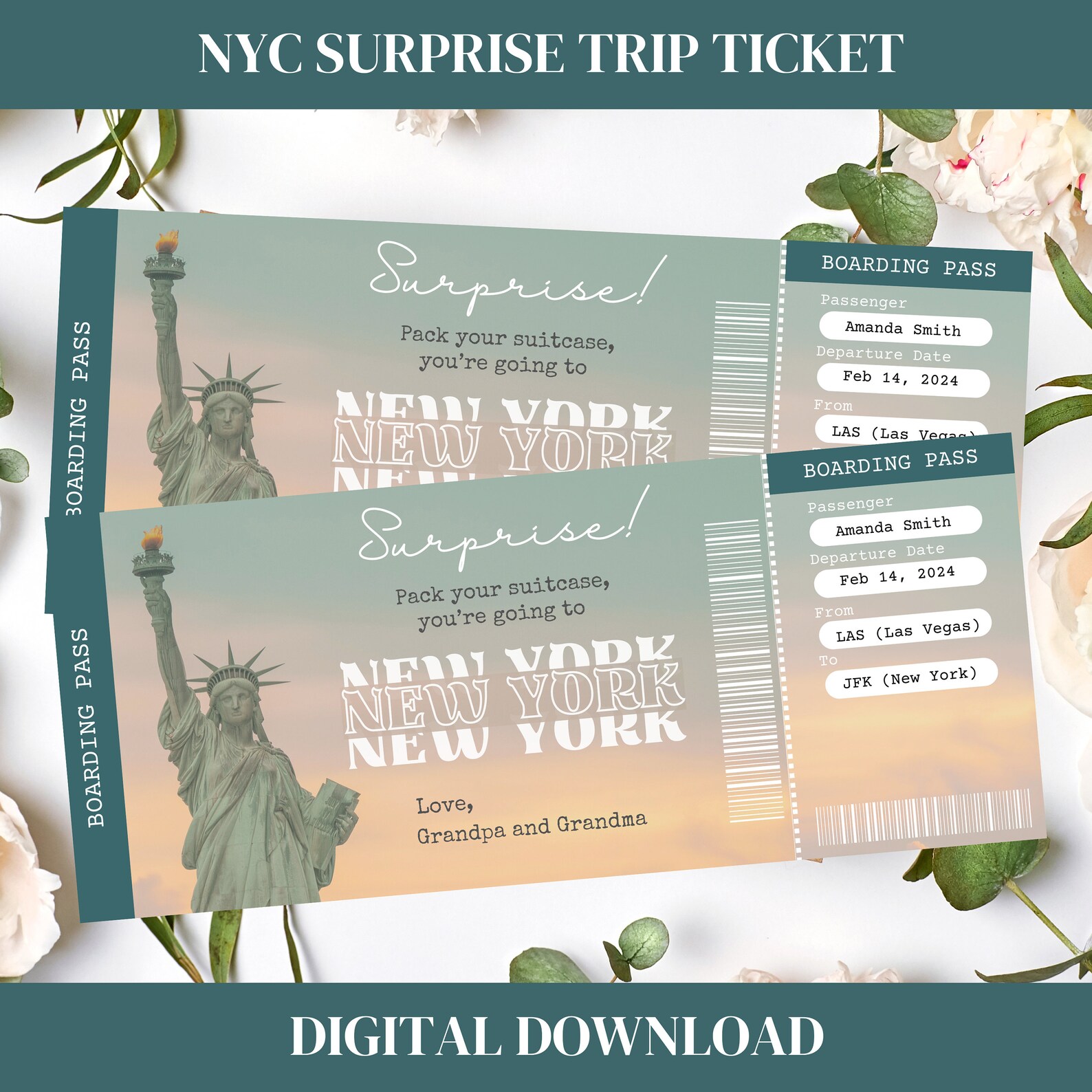 Editable New York City Boarding Pass Template Surprise Trip - Etsy