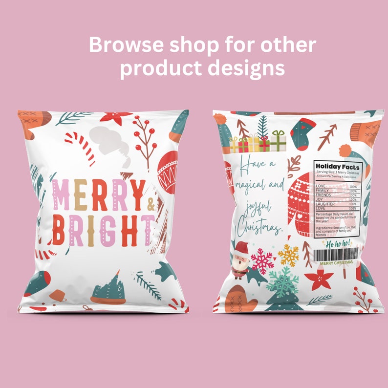 CB09 Christmas Chip Bag Template, Holiday Favor Wrapper, DIY Candy ...