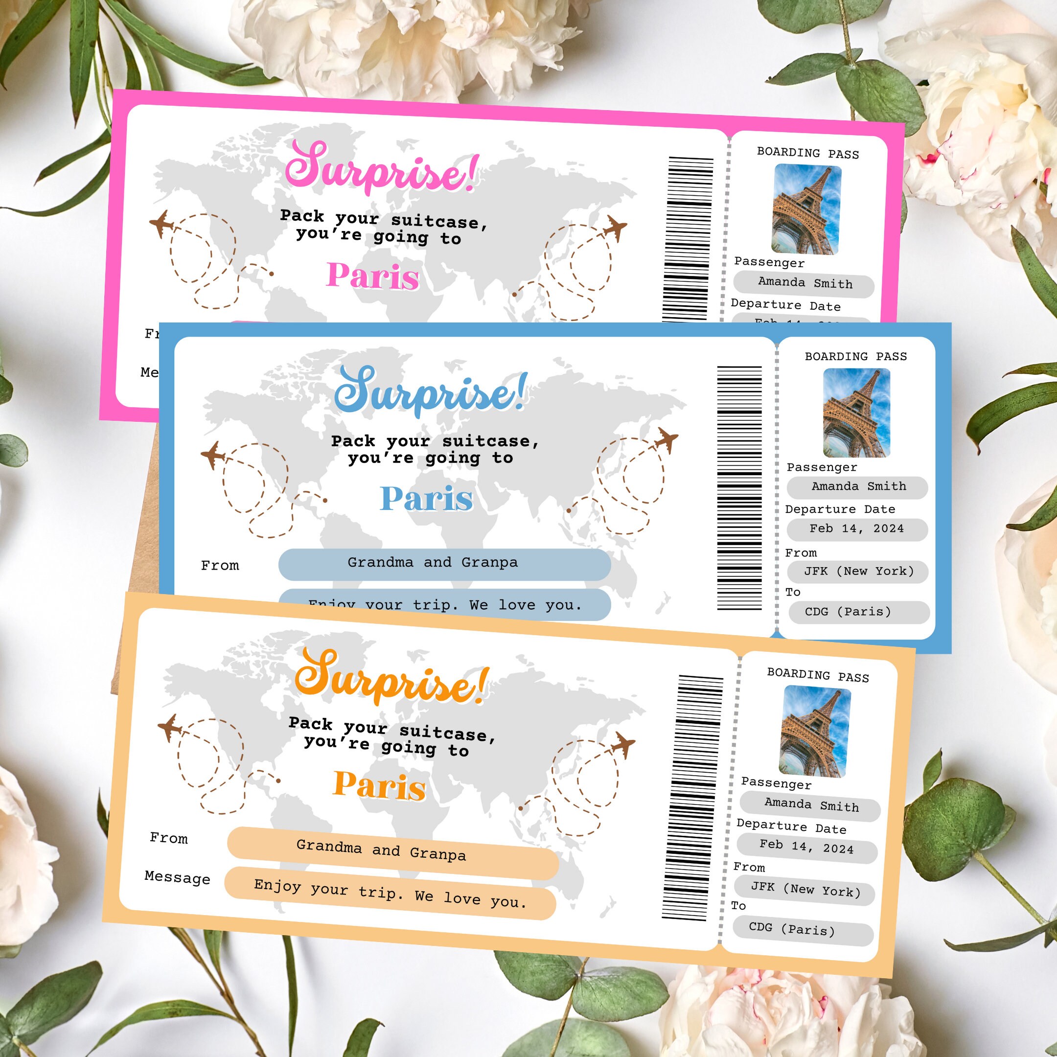 Editable Paris Boarding Pass Template, DIY Airline Plane Ticket Canva ...