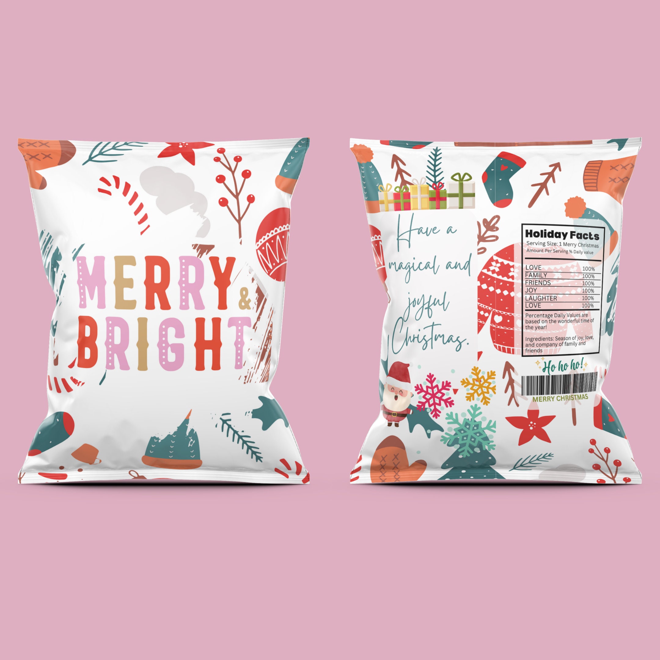 Christmas Chip Bag Template Bundle, Holiday Favor Wrapper, DIY Candy ...