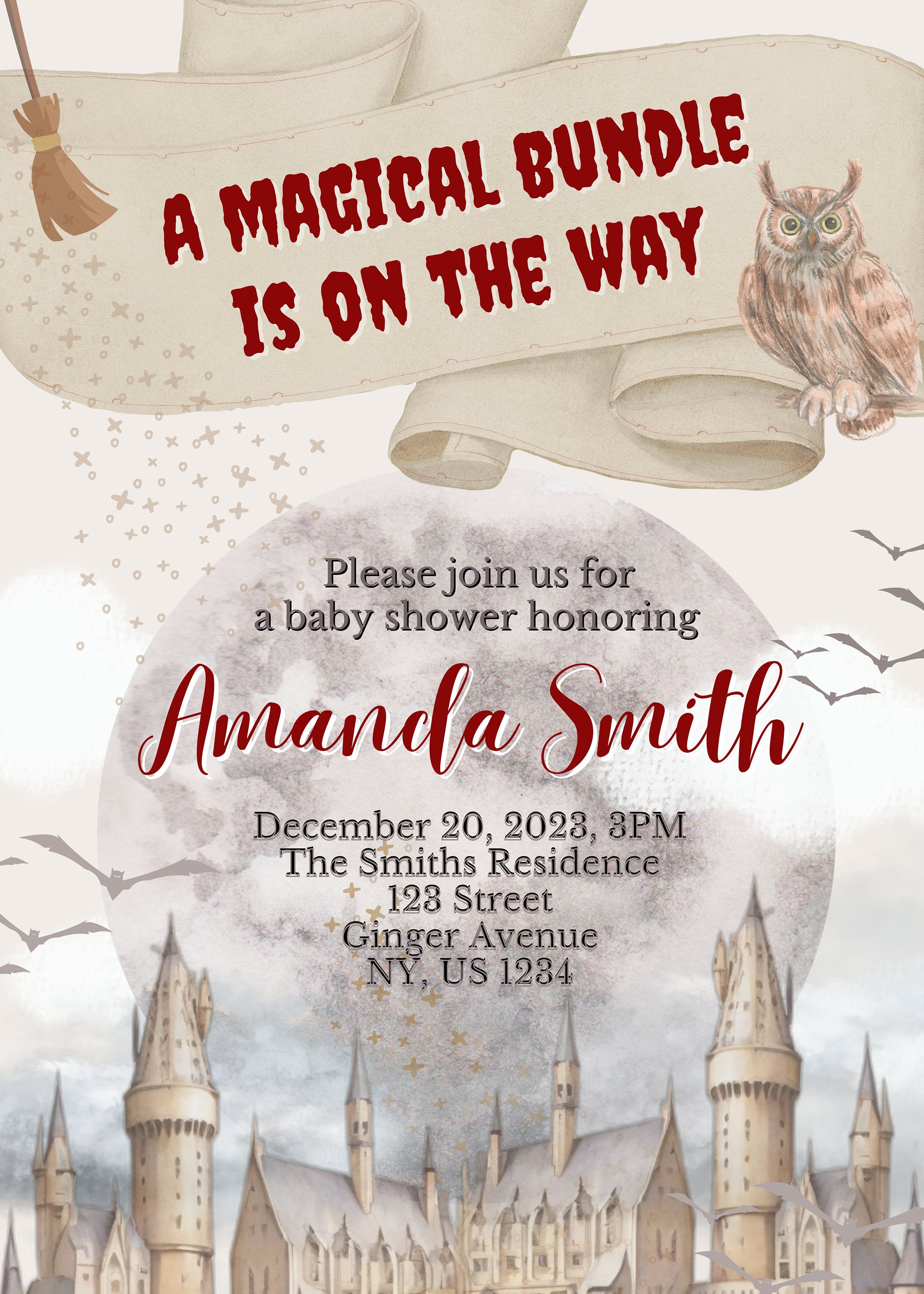 Wizard Baby Shower Sprinkle Party Invitation Template, Enchanted ...