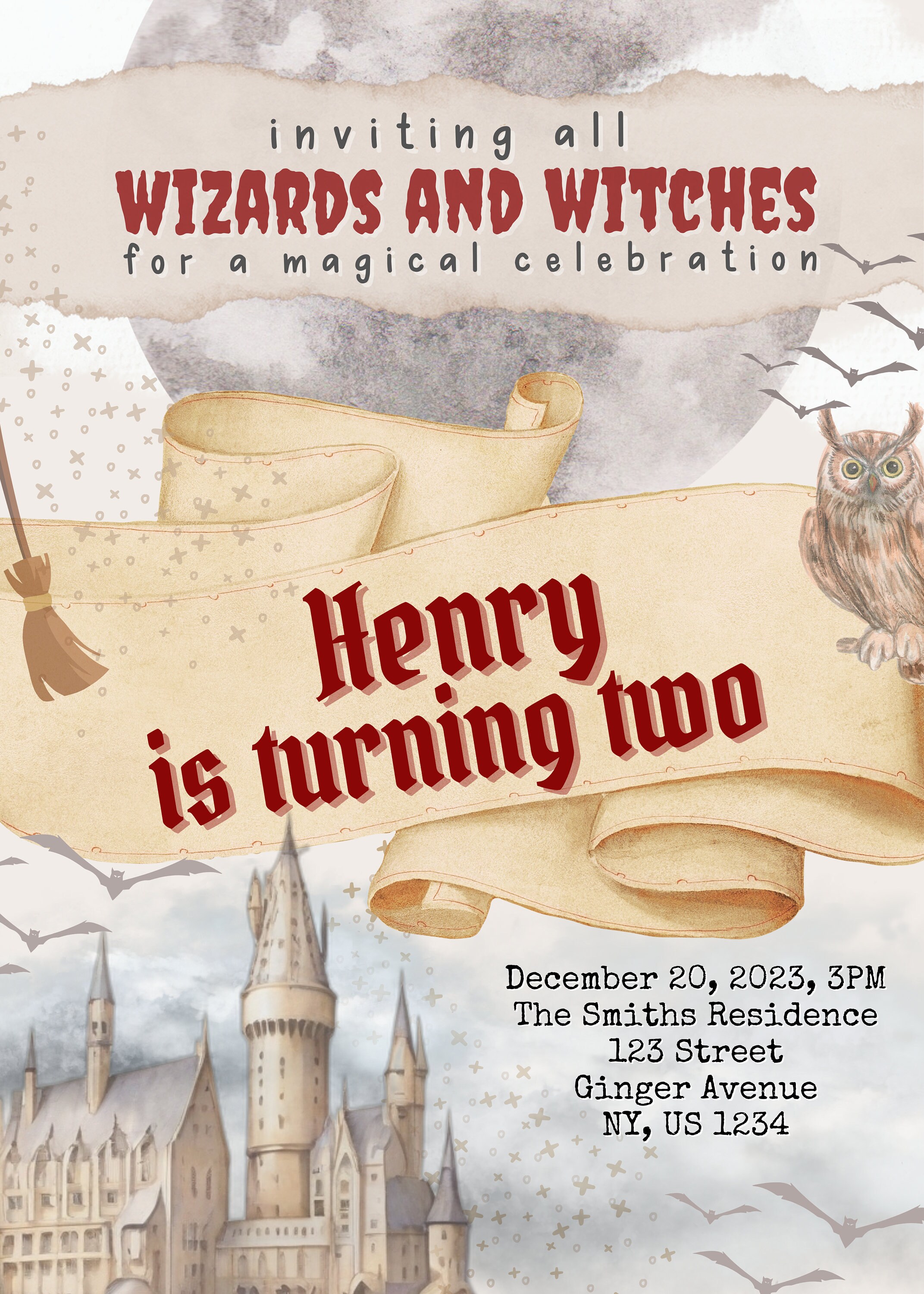 Editable Wizard Birthday Invitation Canva Template, Enchanted Magical ...