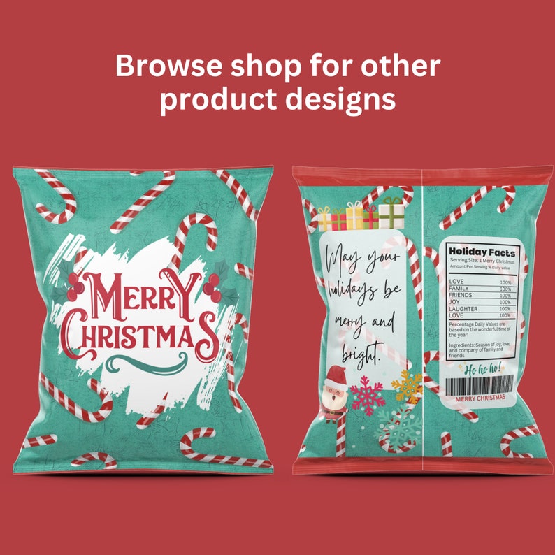 CB09 Christmas Chip Bag Template, Holiday Favor Wrapper, DIY Candy ...