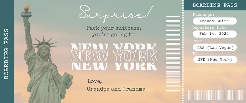 Editable New York City Boarding Pass Template, Surprise Trip Coupon ...
