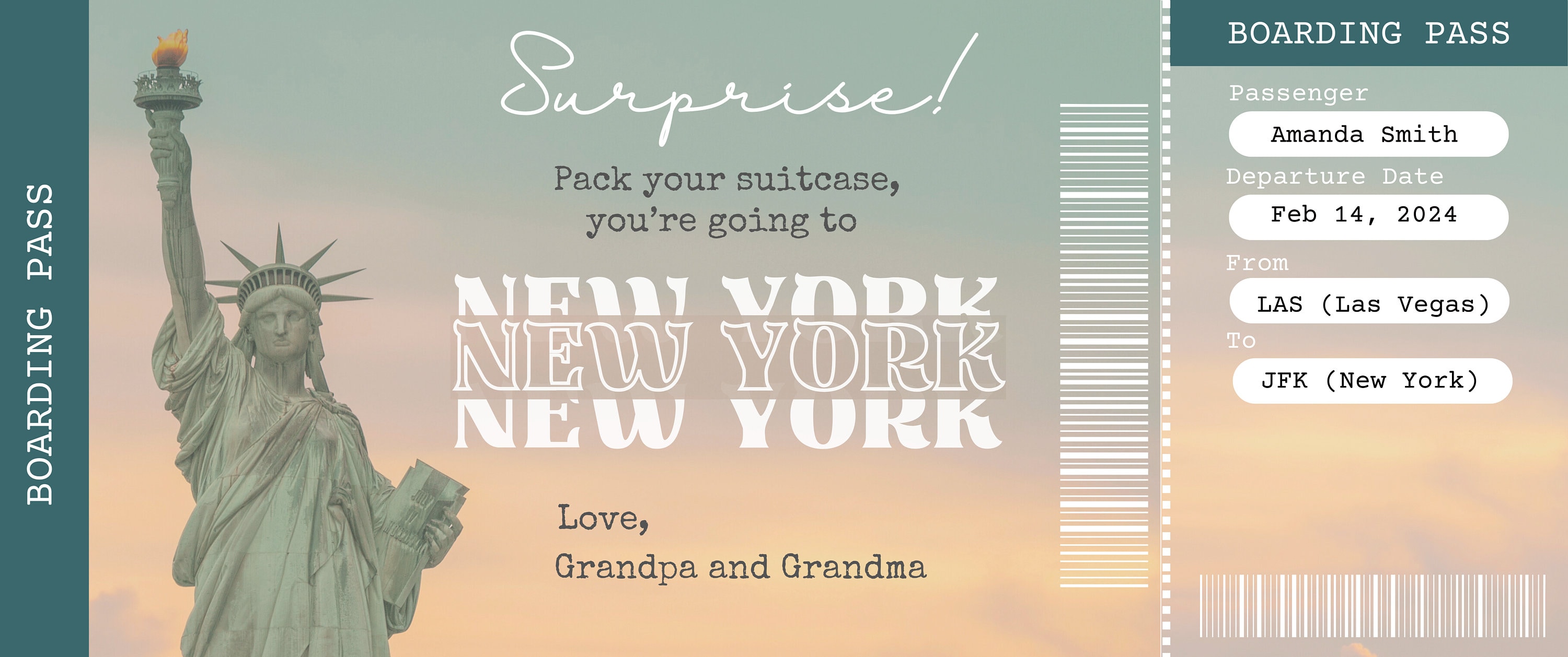 Editable New York City Boarding Pass Template Surprise Trip - Etsy
