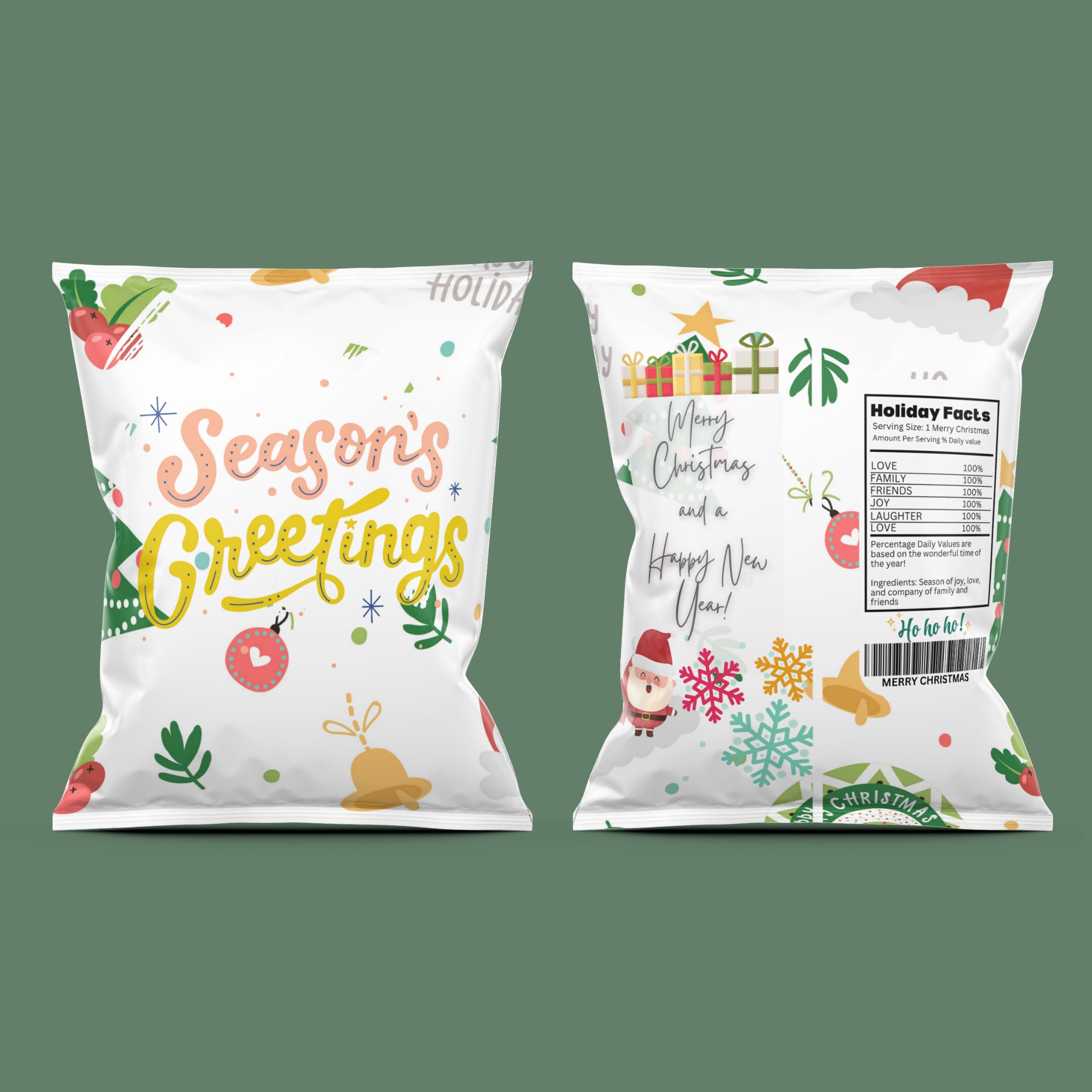 Christmas Chip Bag Template Bundle, Holiday Favor Wrapper, DIY Candy ...