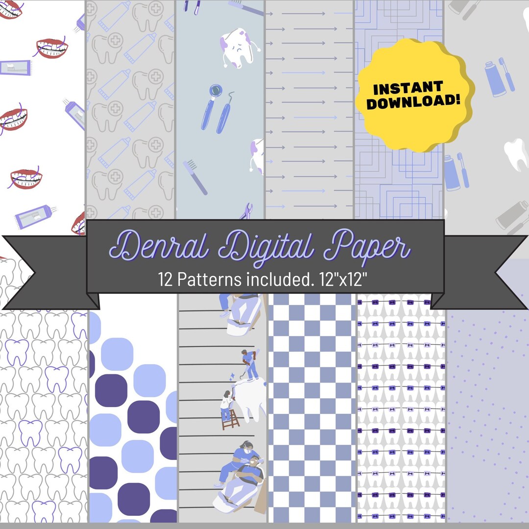 12 Purple Dental Themed Digital Paper Dental Professional - Etsy
