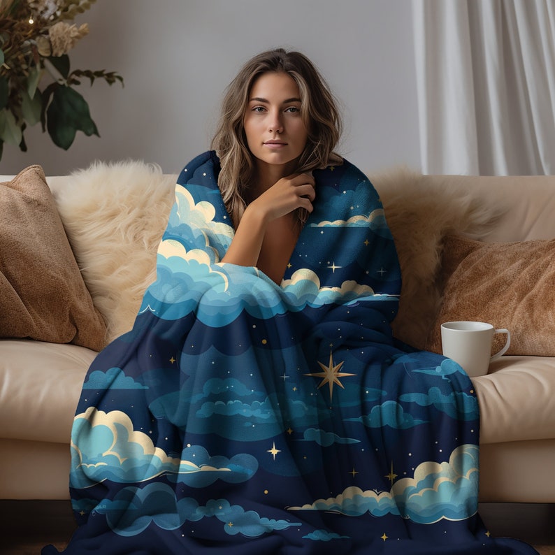 Night Sky Large Blanket, Cloud Throw Blanket, Large Bed Cover, Night ...