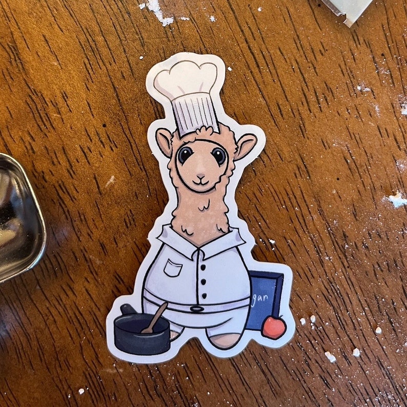 Chef Llama Sticker, Cute Alpaca Animal Cook, Birthday Gift Baby Kids ...