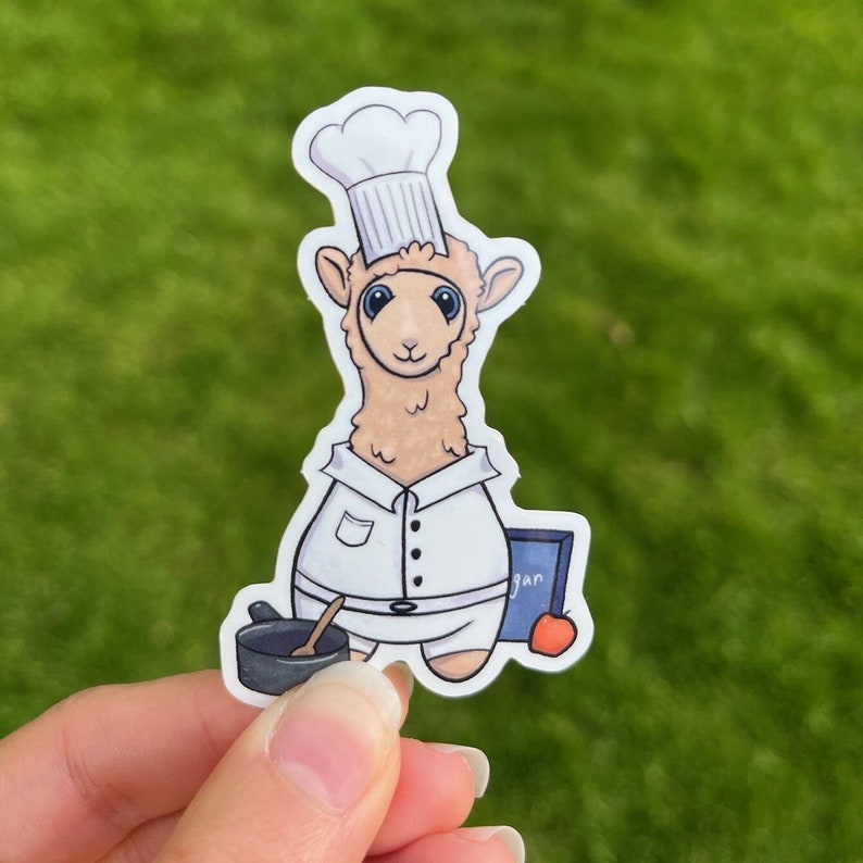 Llama Wearing Chef Hat Sticker, Cute Alpaca Zoo Animal Cook, Kitchen ...
