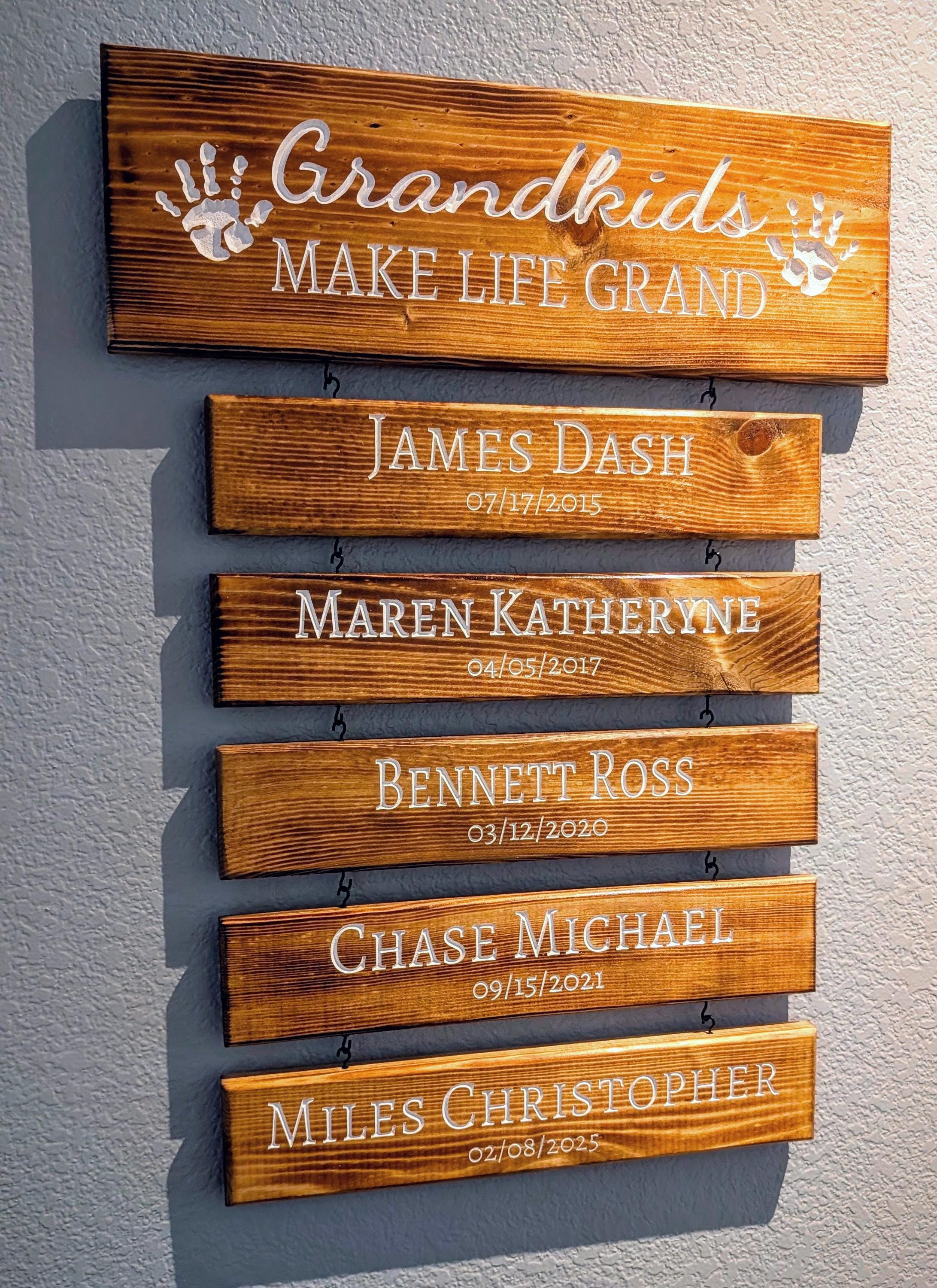 Grandparent Sign With Grandkids Names and Birthdays | Extra Large ...