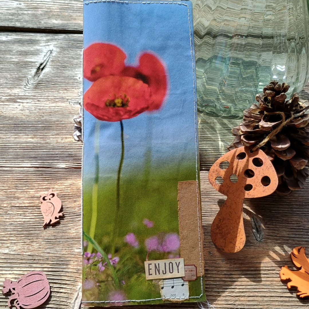 Junk Journal "poppy" Skinny Portrait Format / Handmade Unique Piece ...