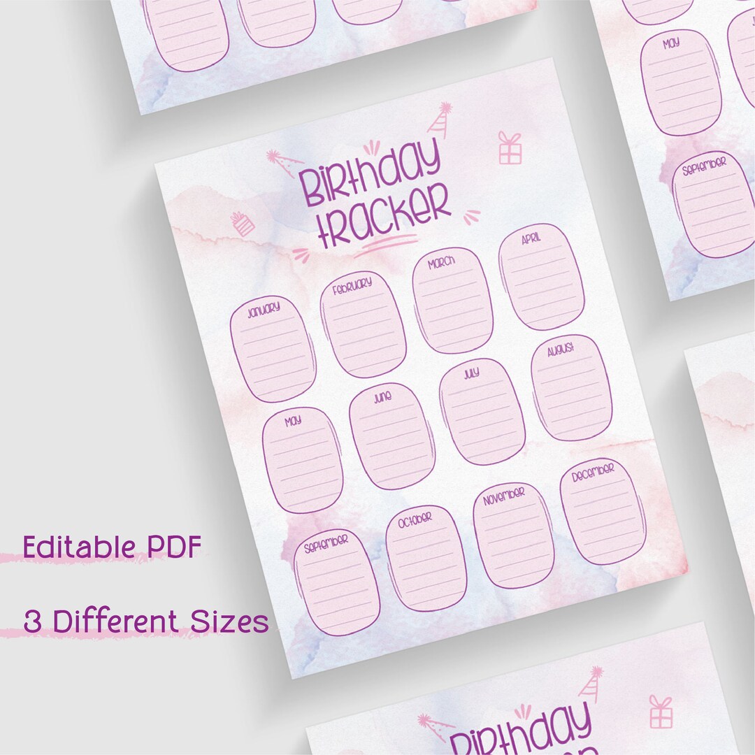 Birthday Tracker Birthday Anniversary Tracker Birthday Calendar ...
