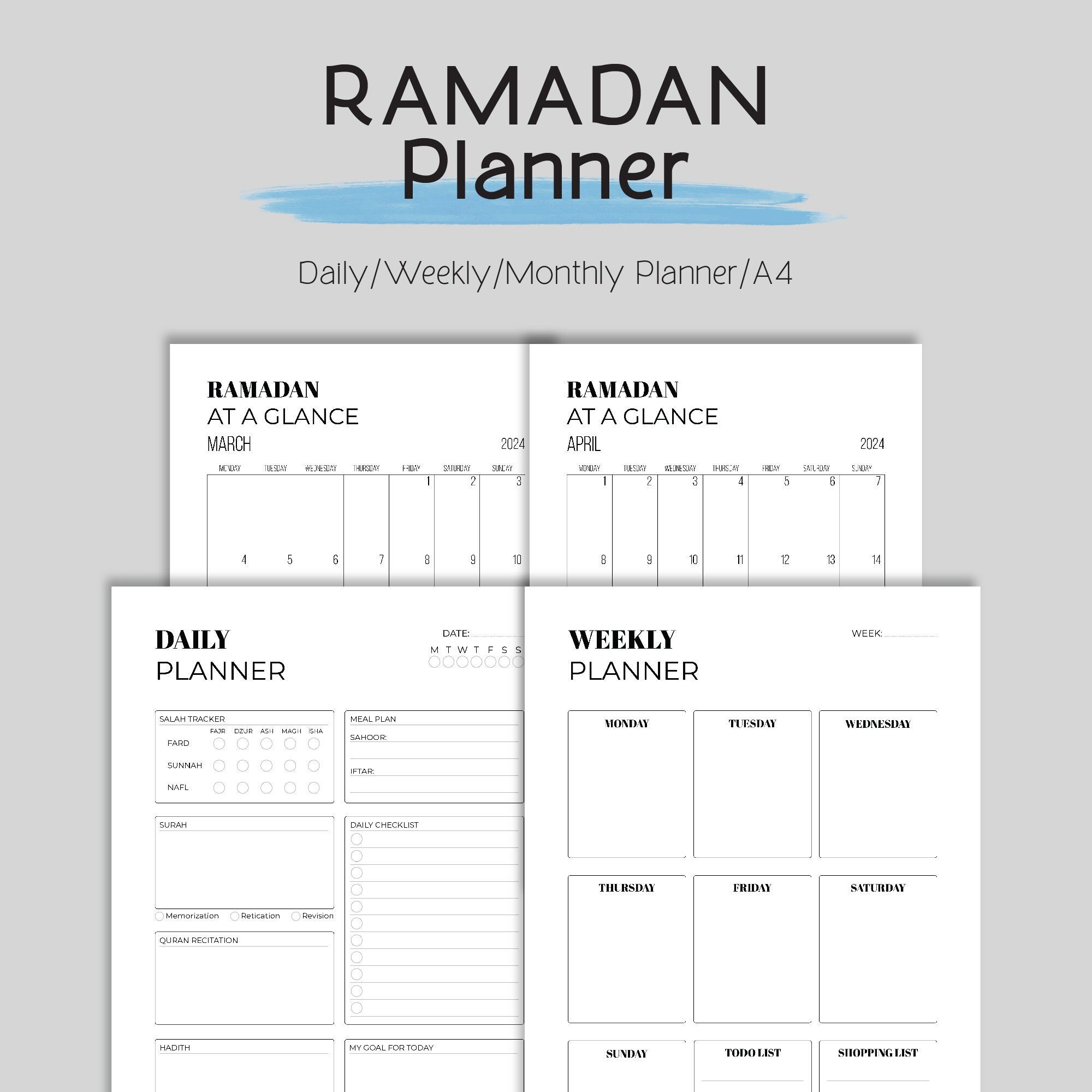 Ramadan Planner, Digital Download | A4 Size, Salah Tracker, Meal Plan ...
