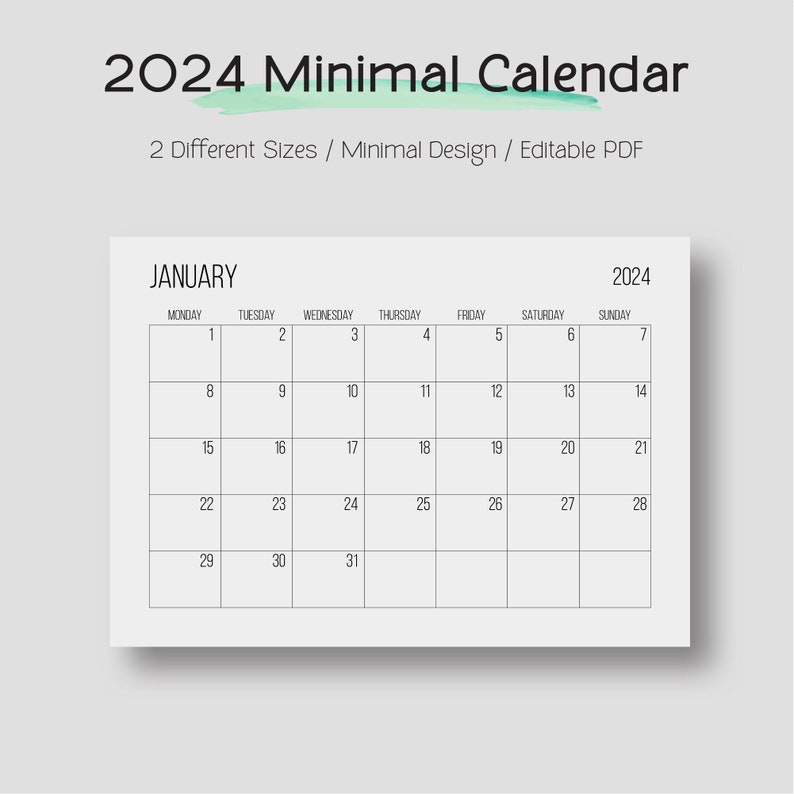 Minimalist Horizontal Calendar Planner, Printable and Digital, Flexible ...