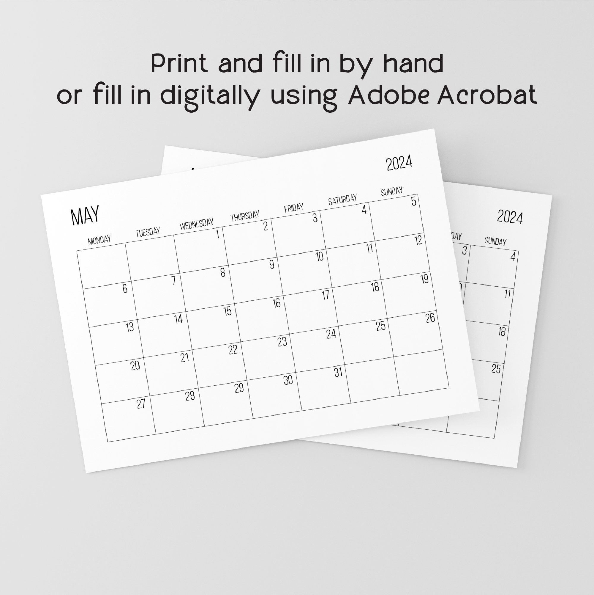 Minimalist Horizontal Calendar Planner, Printable and Digital, Flexible ...