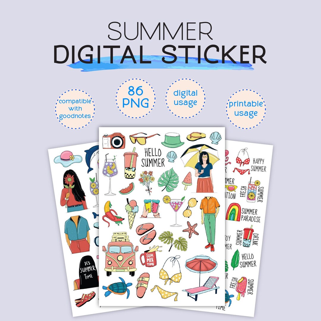 Summer Digital Sticker Set | 86 Pieces | Sticker Sheet Summer Bliss ...