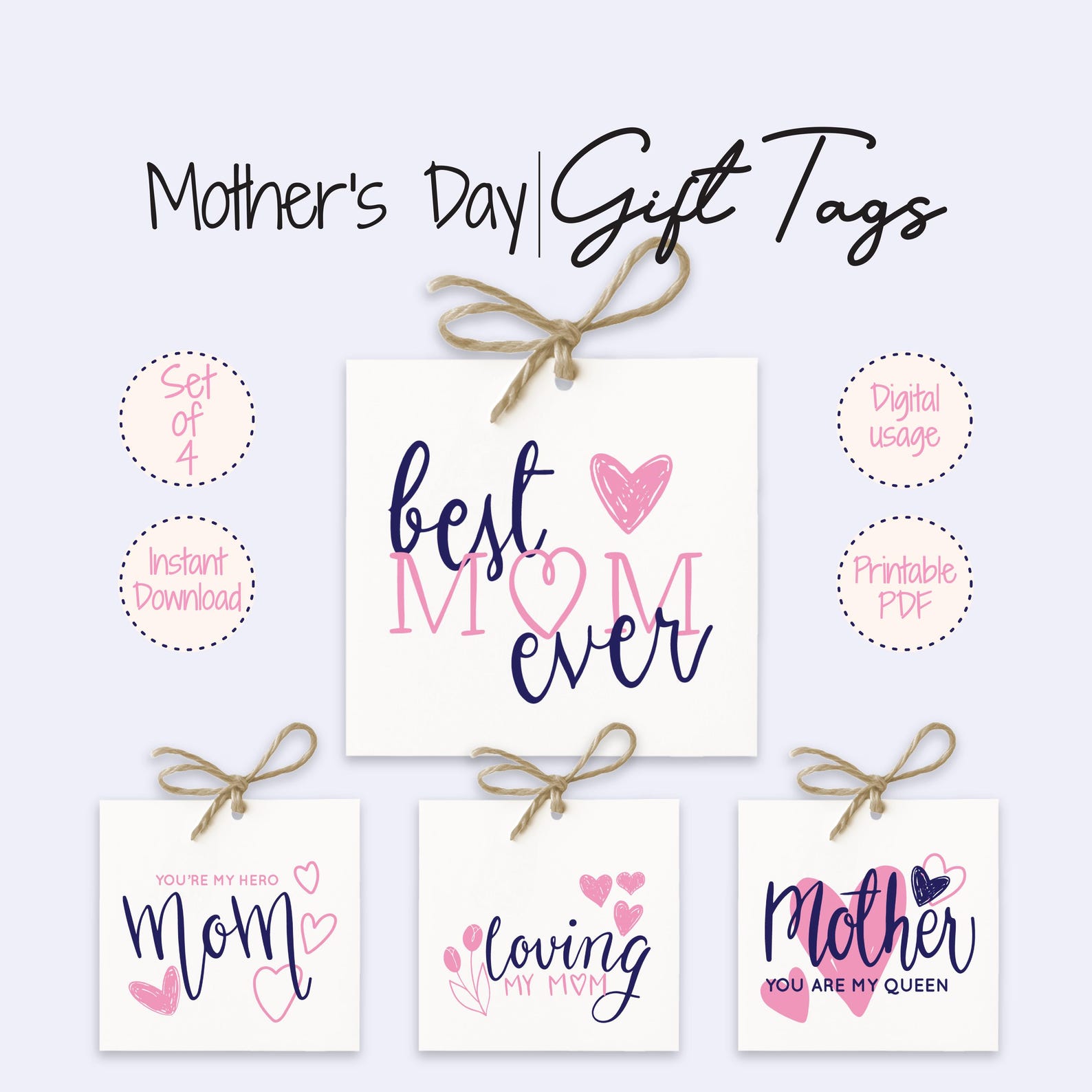 Mother’s Day Gift Tags Printable PDF & Digital PNG | Pink Cute Gift ...