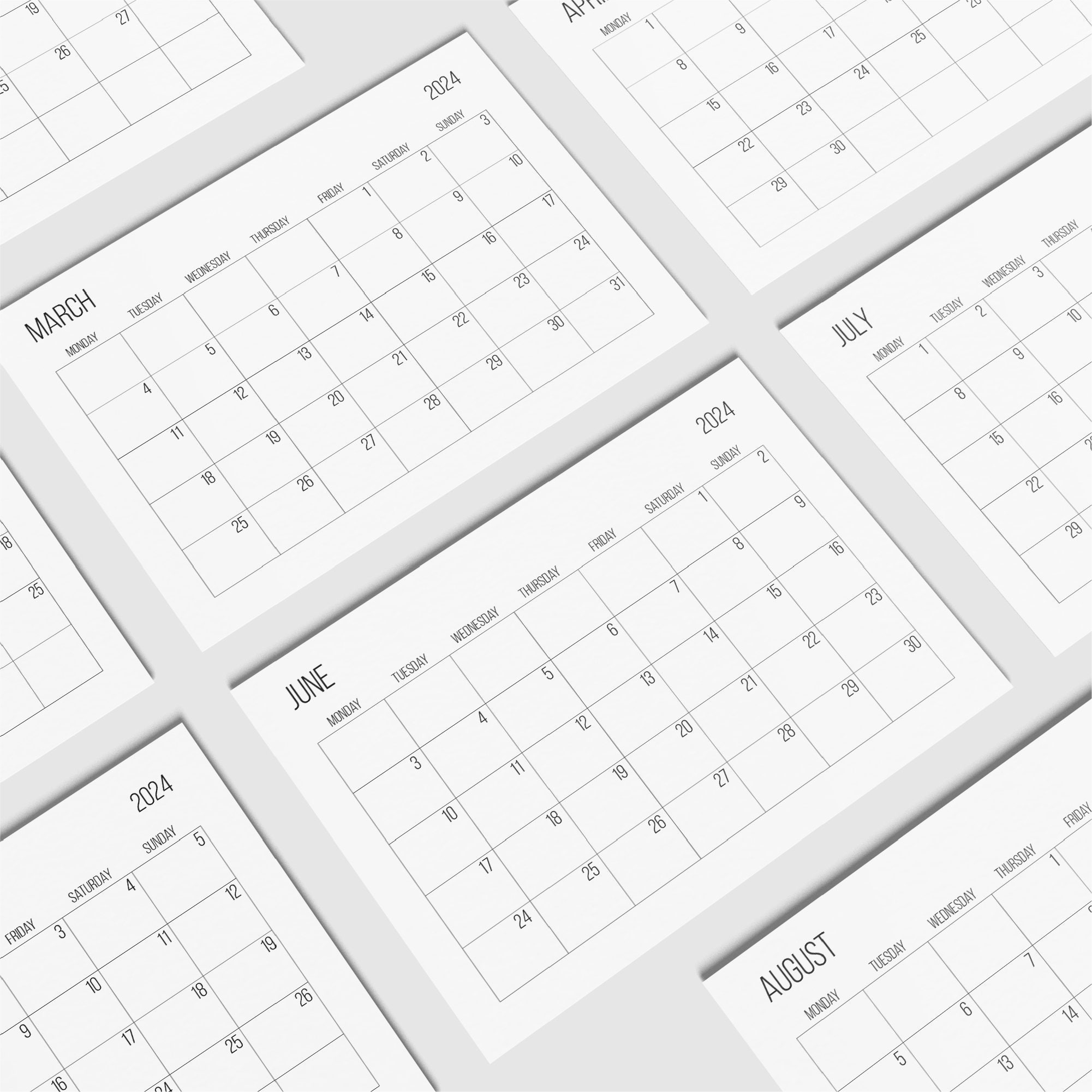 Minimalist Horizontal Calendar Planner, Printable and Digital, Flexible ...