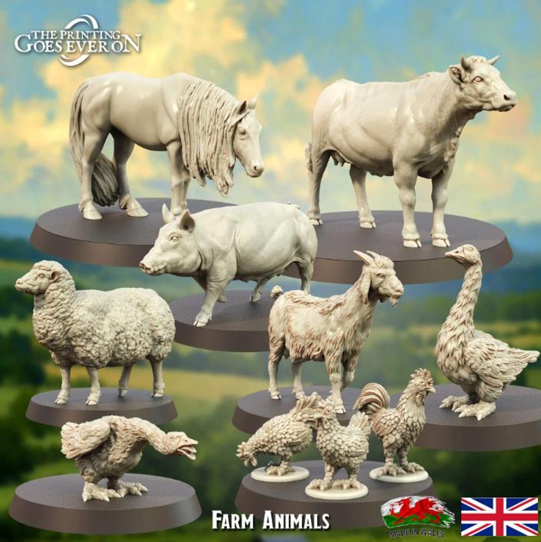 Farm Animals 28mm / 32mm Scale Printing Goes Ever On. Cow, Pig, Horse ...