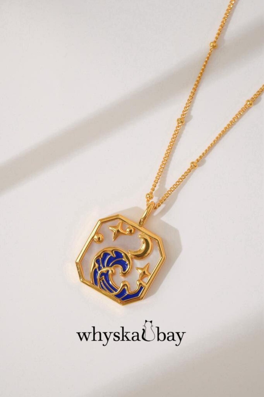 Reversible Ocean Wave Moon Pendant: Gold Sterling Silver Necklace - Etsy