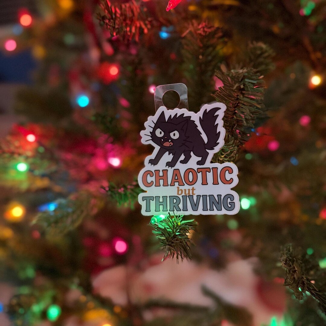 Chaotic Thriving Cat Sticker – Funny Feral Black Cat, Waterproof Vinyl ...