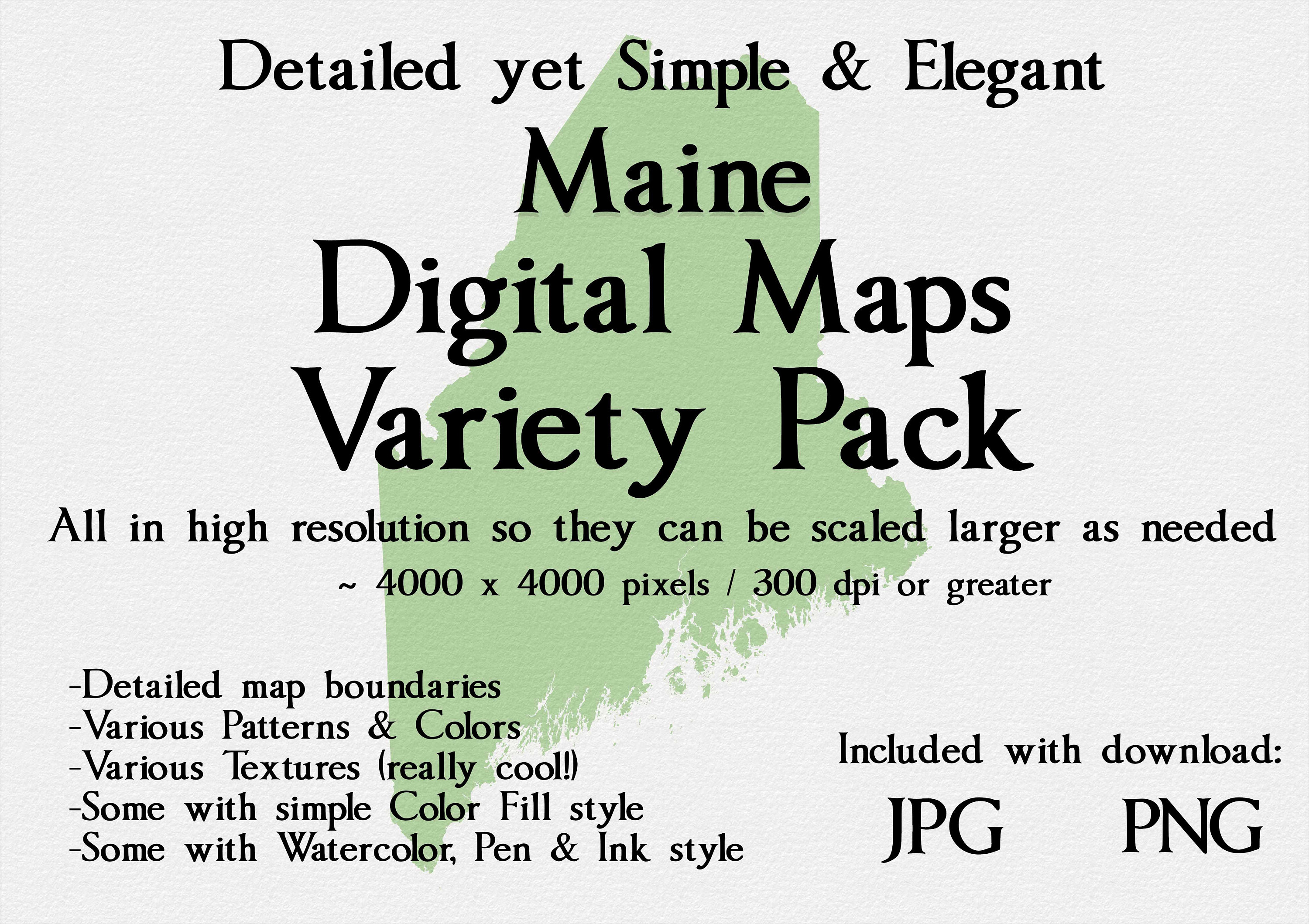 Maine Map Bundle: Styles Include Simple, Detailed, Rich, Elegant ...
