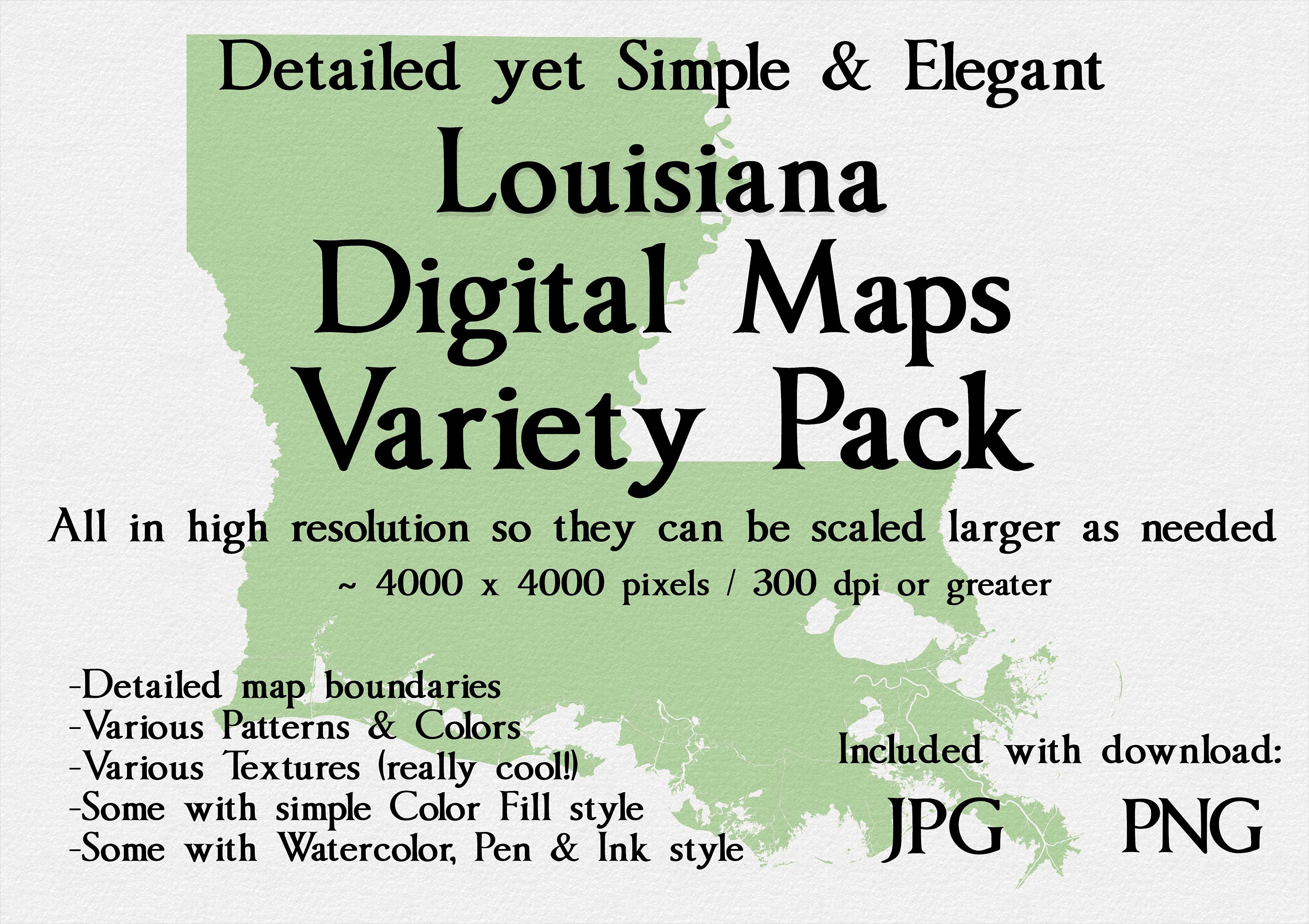 Louisiana Map Bundle: Styles Include Simple, Detailed, Rich, Elegant ...
