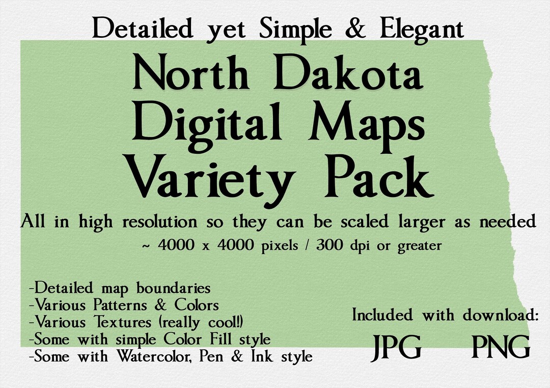 North Dakota Map Bundle: Styles Include Simple, Detailed, Rich, Elegant ...
