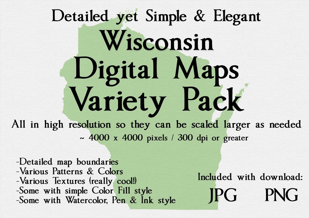 Wisconsin Map Bundle: Styles Include Simple, Detailed, Rich, Elegant ...