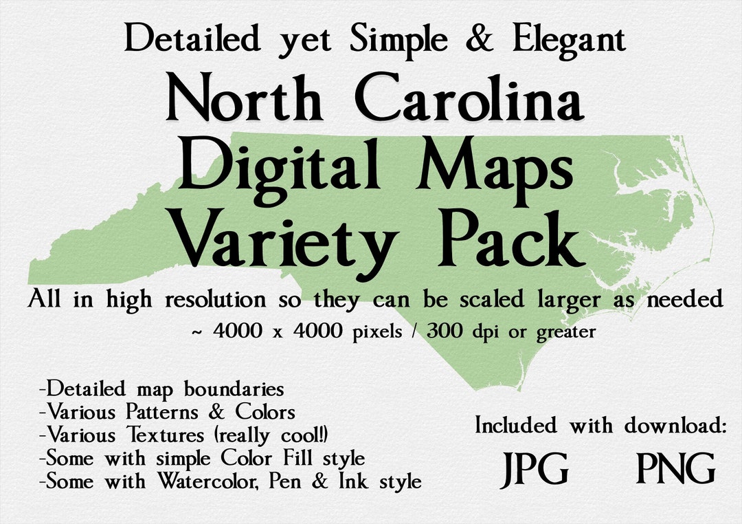 North Carolina Map Bundle: Styles Include Simple, Detailed, Rich ...