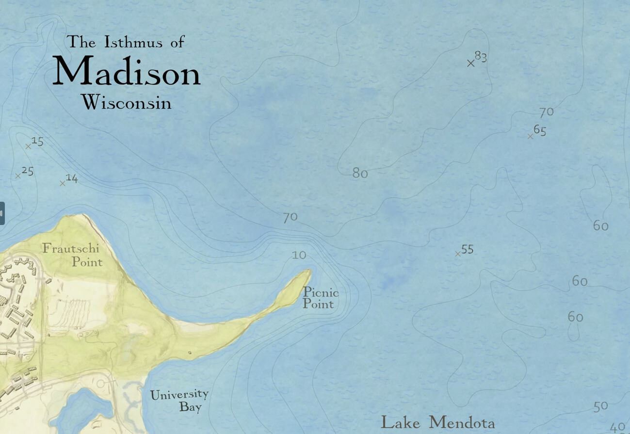Printable Map of the Isthmus of Madison Wisconsin. Lakes Mendota ...