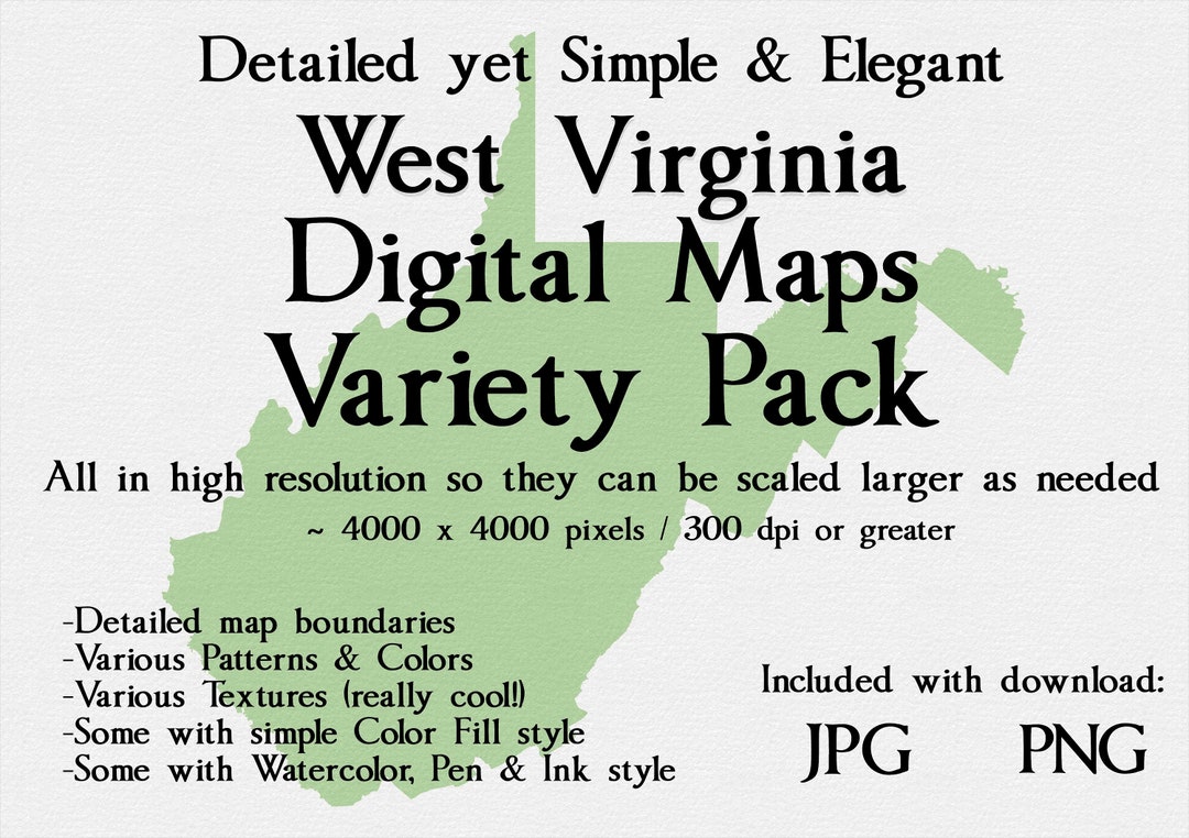 West Virginia Map Bundle: Styles Include Simple, Detailed, Rich ...