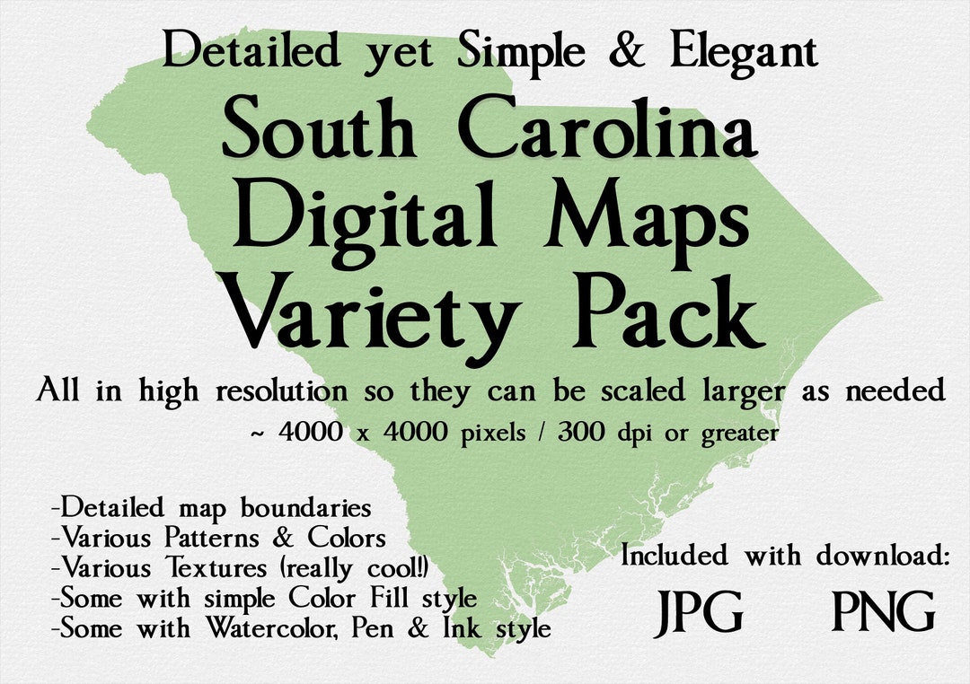 South Carolina Map Bundle: Styles Include Simple, Detailed, Rich ...