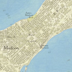 Printable Map of the Isthmus of Madison Wisconsin. Lakes Mendota ...