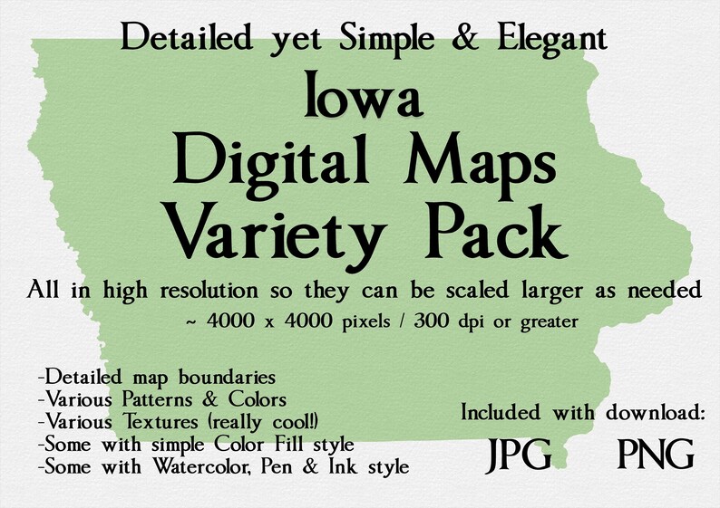 Iowa State Map Bundle: Styles Include Simple, Detailed, Rich, Elegant ...