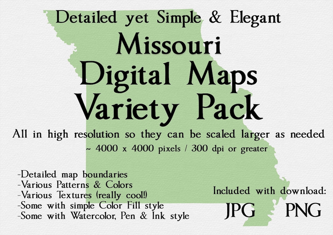 Missouri Map Bundle: Styles Include Simple, Detailed, Rich, Elegant ...