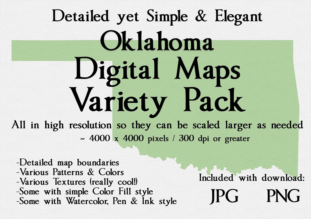 Oklahoma Map Bundle: Styles Include Simple, Detailed, Rich, Elegant ...