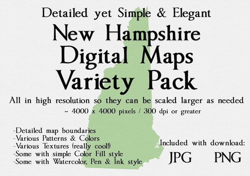 New Hampshire Map Bundle: Styles Include Simple, Detailed, Rich ...