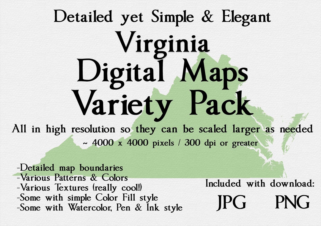 Virginia Map Bundle: Styles Include Simple, Detailed, Rich, Elegant ...