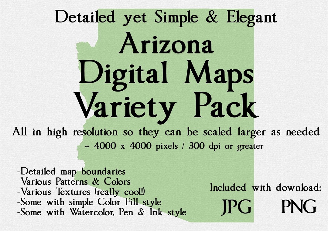 Arizona State Map Bundle: Styles Include Simple, Detailed, Rich ...