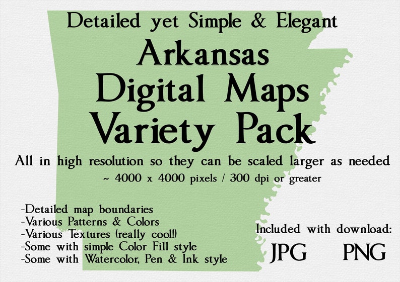 Arkansas State Map Bundle: Styles Include Simple, Detailed, Rich ...