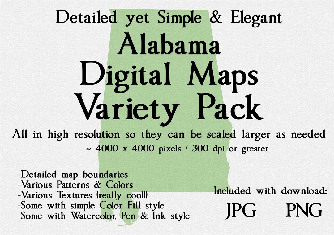 Alabama State Map Bundle: Styles Include Simple, Detailed, Rich ...