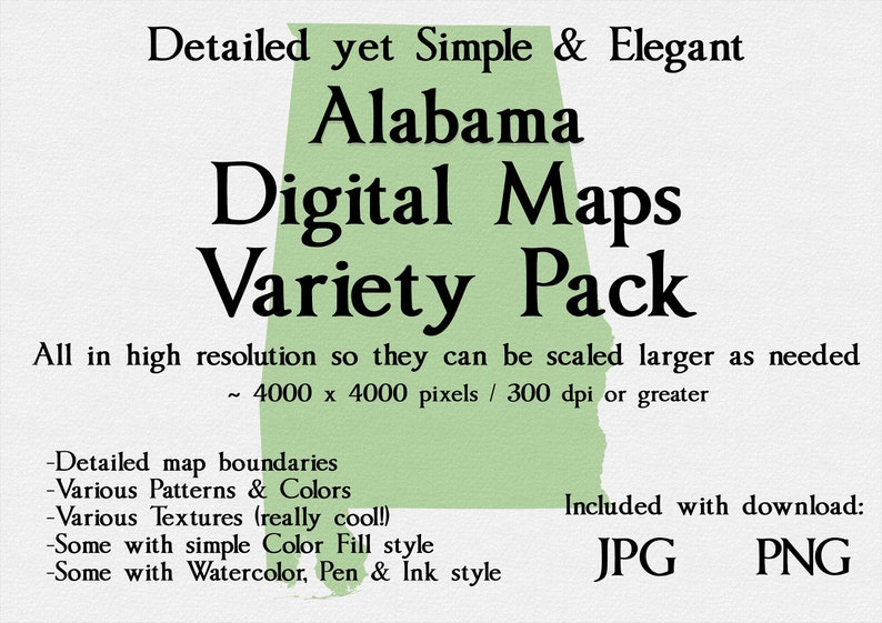 Alabama State Map Bundle: Styles Include Simple, Detailed, Rich ...