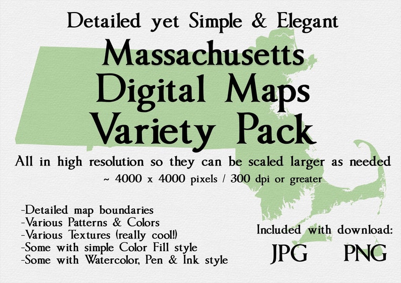 Massachusetts Map Bundle: Styles Include Simple, Detailed, Rich ...