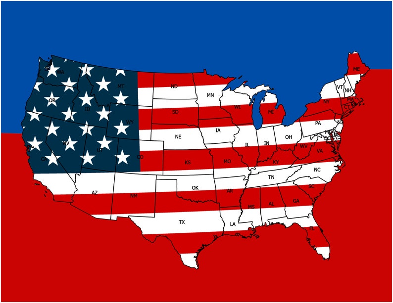 Printable Red White Blue USA States Variety Pack 27 Maps Some With ...
